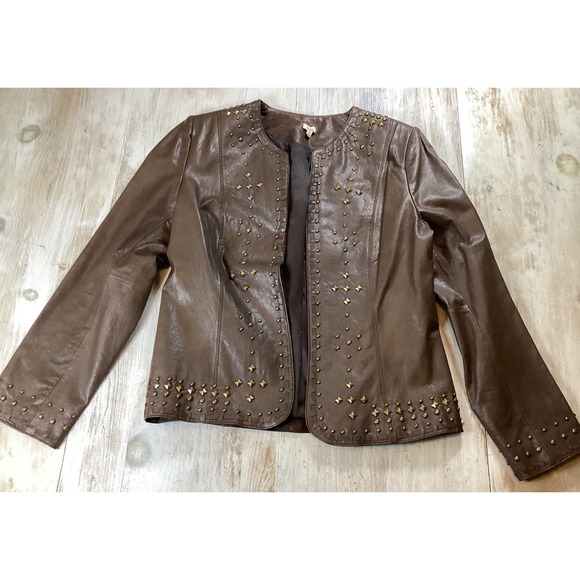 Reba | Jackets & Coats | Vintage Reba Studded Leather Jacket Brown ...